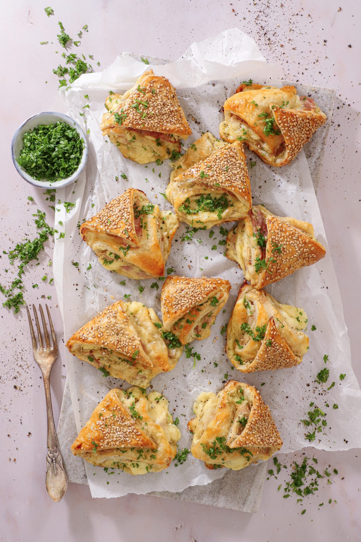 Butterdejssnitter med skinke og ost - Butterdej med skinke og ost